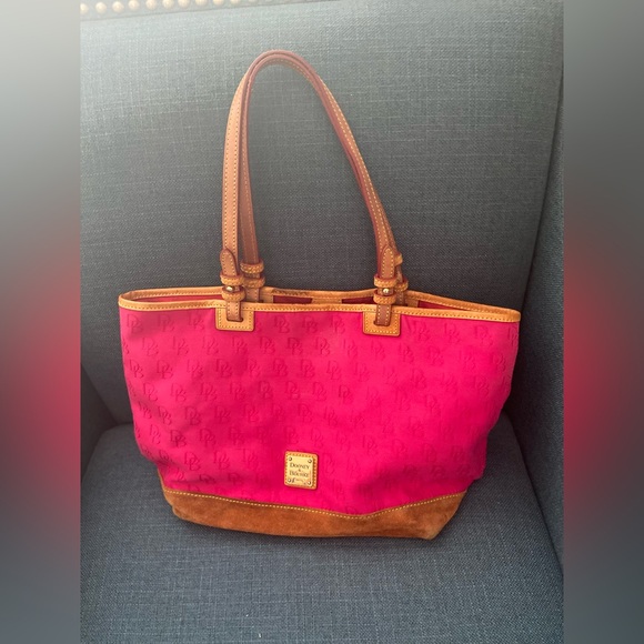 Dooney & Bourke | Bags | Dooney Bourke Fuschia Fabric Tote Bag With ...